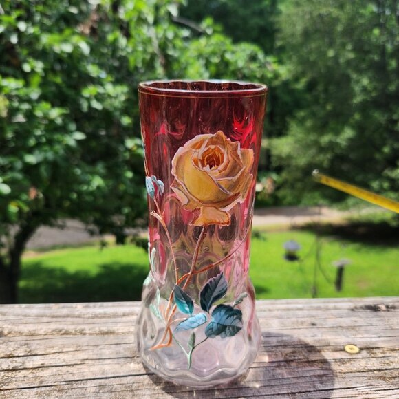 Legras | Accents | Antique French Rubina Glass Vase Hand Painted Enamel ...